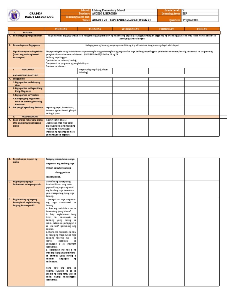 DLL - Esp 5 - Q1 - W1 | PDF