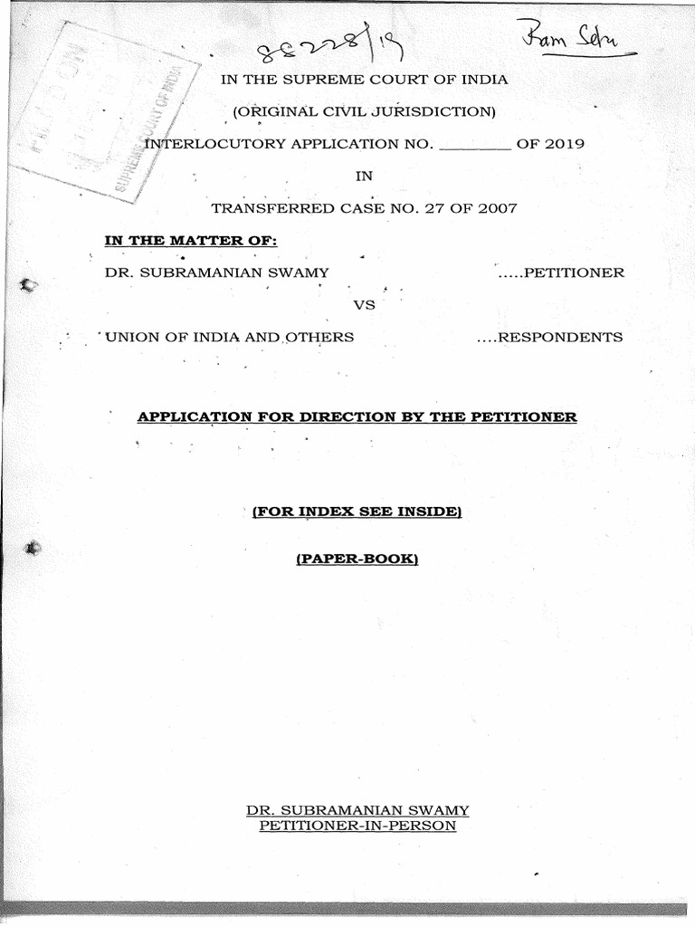 DR Swamy Ram Setu Petition | PDF