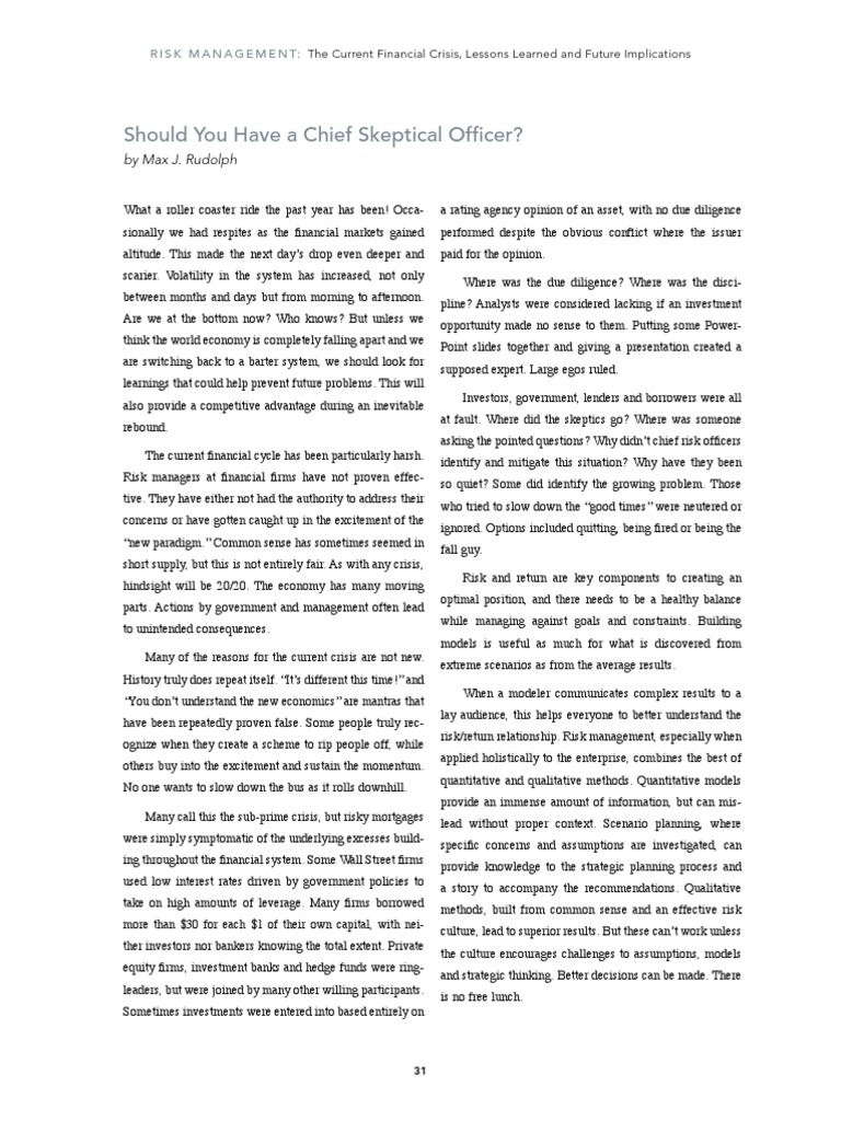 Reading 8 - Chief Skeptical Officer | PDF | Risk | Scenario Planning