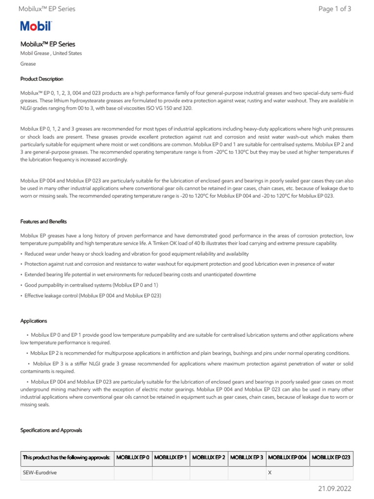 GL XX Mobilux EP Series | PDF | Exxon Mobil | Chemistry