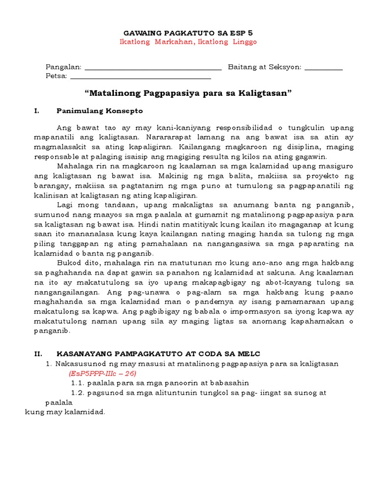 Learning Activity Sheets - ESP-5-Q3-Week 3 | PDF