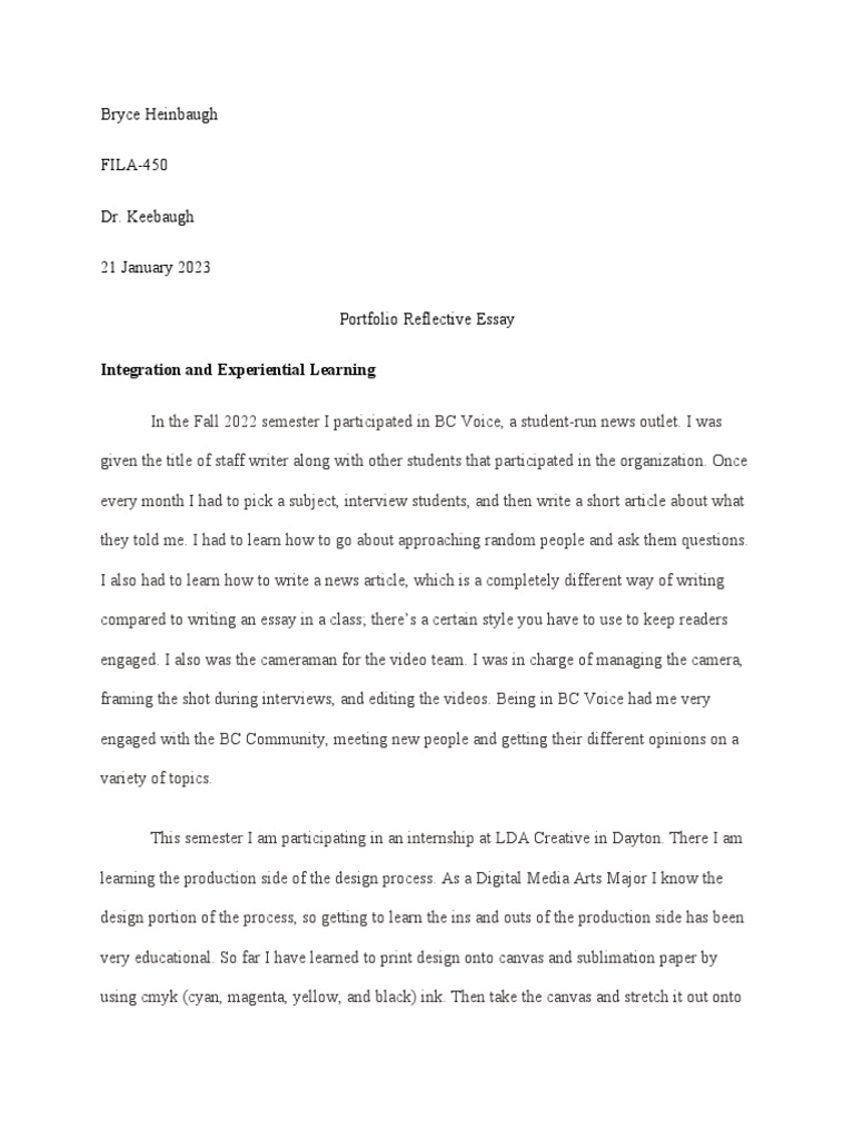 Senior Portfolio Reflective Essay - Heinbaugh | PDF | Experience | Mormons