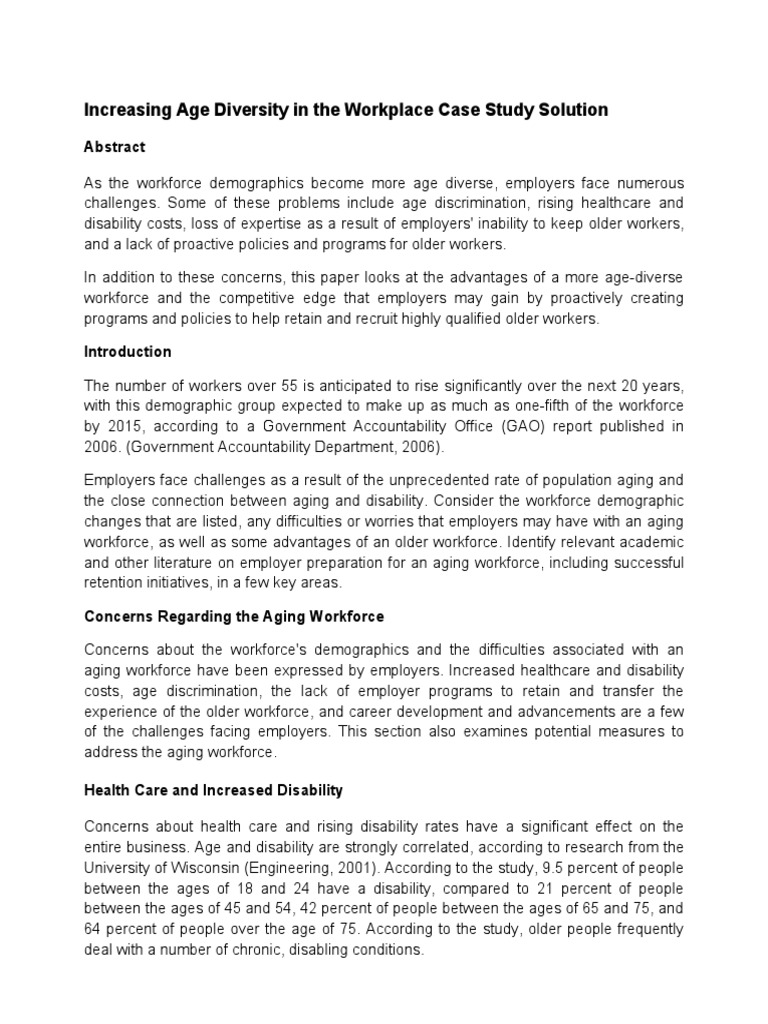 Increasing Age Diversity in The Workplace Case Study Solution | PDF ...