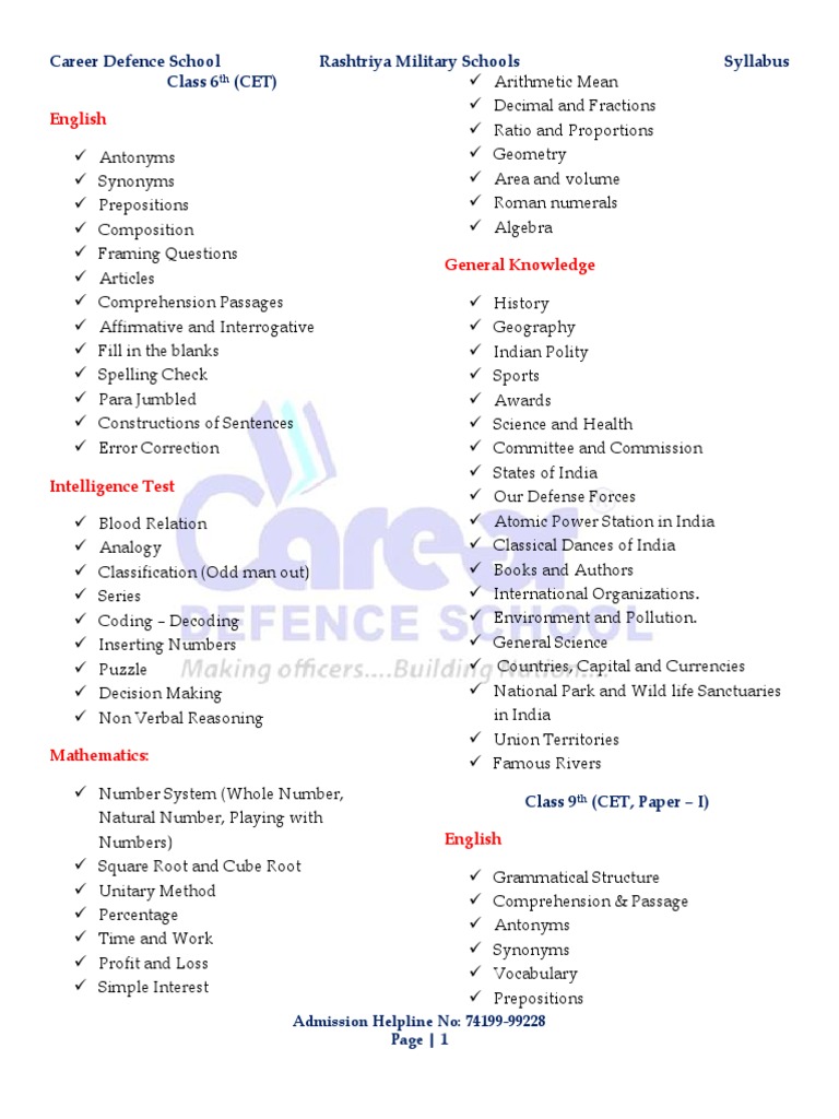 Rashtriya Military Schools - Syllabus | PDF | Area | Triangle