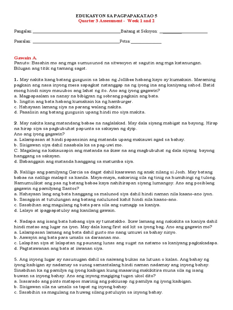 Esp5 Q3 Assessment WK1 and 2 | PDF