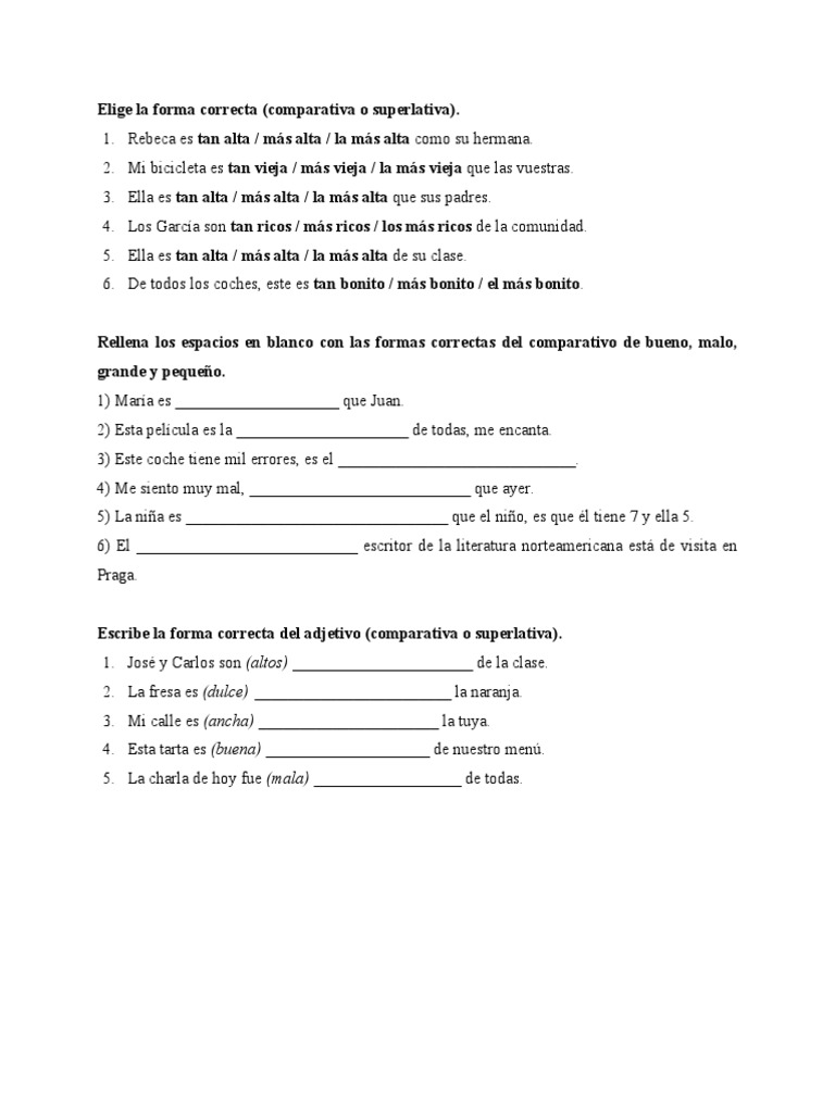 Ejercicios de comparativos y superlativos | PDF