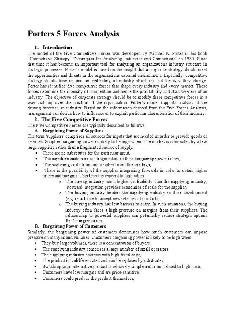 Porters 5 Forces Analysis | PDF | Strategic Management | Supply Chain