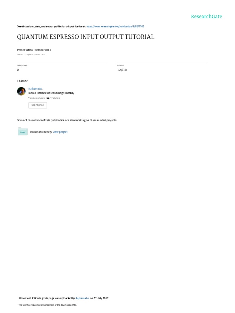 Quantum ESPRESSO Input Output Guide | PDF | Matrix (Mathematics ...