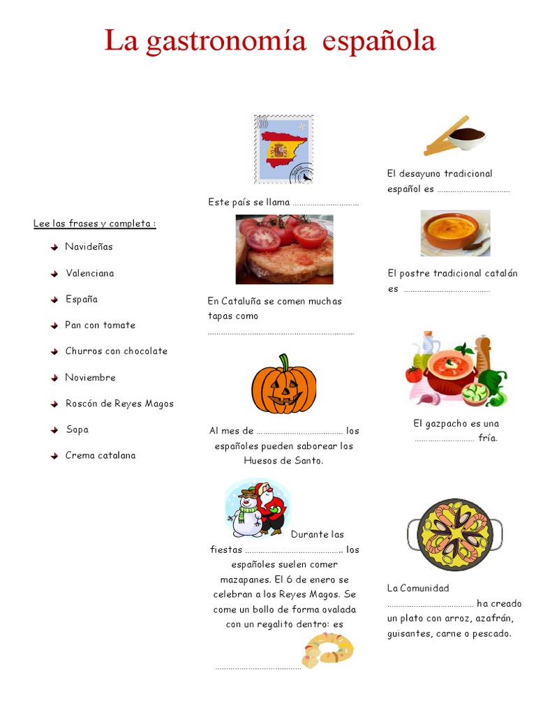 La Gastronomia Espanola Actividades y Juegos Comprension Lectora Hoja ...