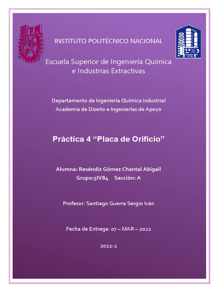 Práctica 4. Placa de Orificio | PDF | Química