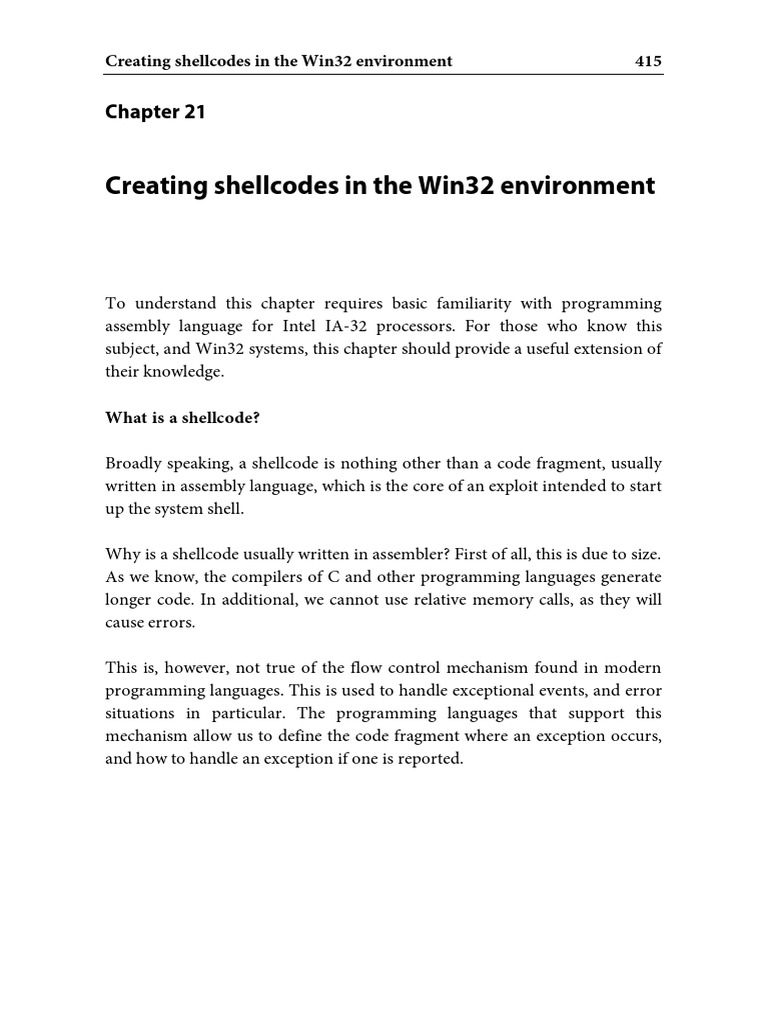 Creating Shellcodes in The Win32 Environment | Download Free PDF | Computer Programming ...