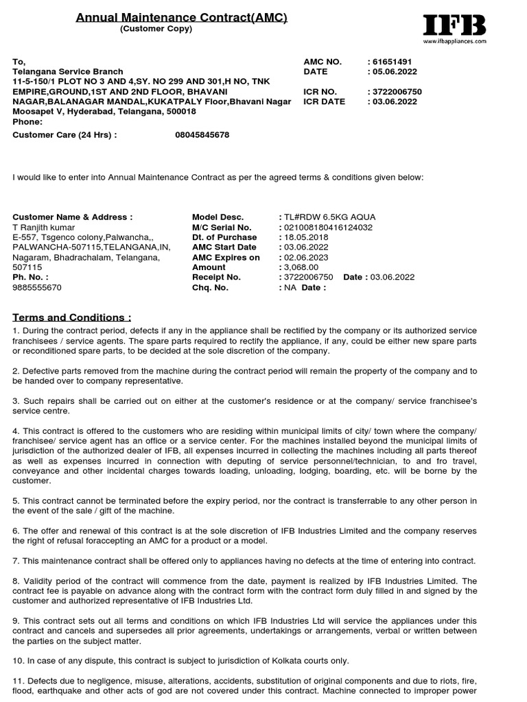 Annual Maintenance Contract | PDF | Private Law