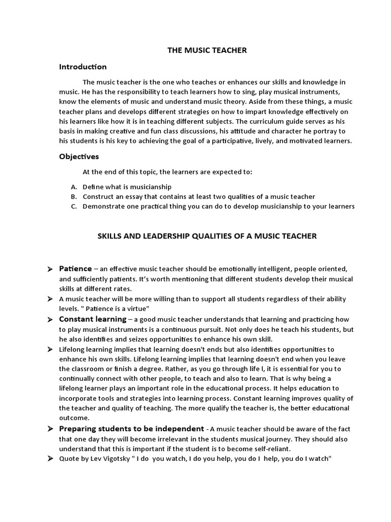 Qualities of an Effective Music Teacher | PDF | Teachers | Learning