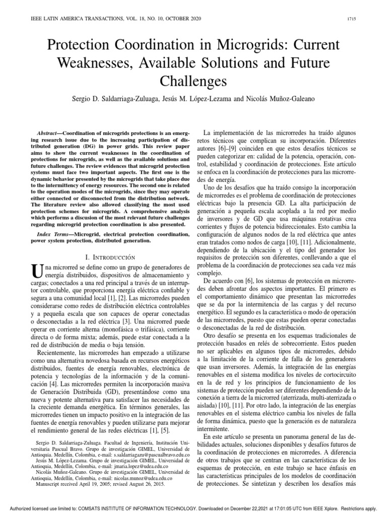 Protection Coordination in Microgrids Current Weaknesses Available Solutions and Future ...