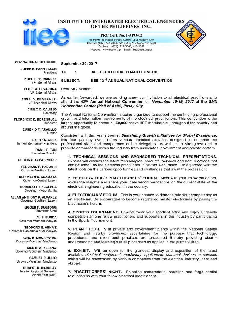 42nd IIEE ANC Invitation | PDF | Engineering