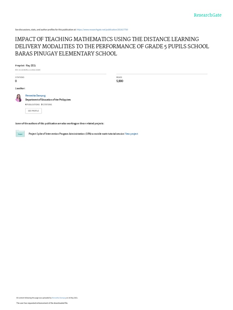 Teaching Math Online Improves Grade 5 Performance | PDF | Teaching Method | Teachers