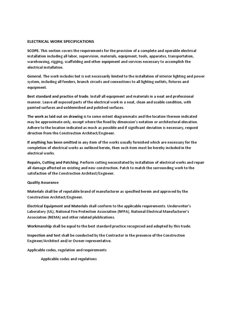 Sample Elec Specs | PDF | Electrical Wiring | Insulator (Electricity)