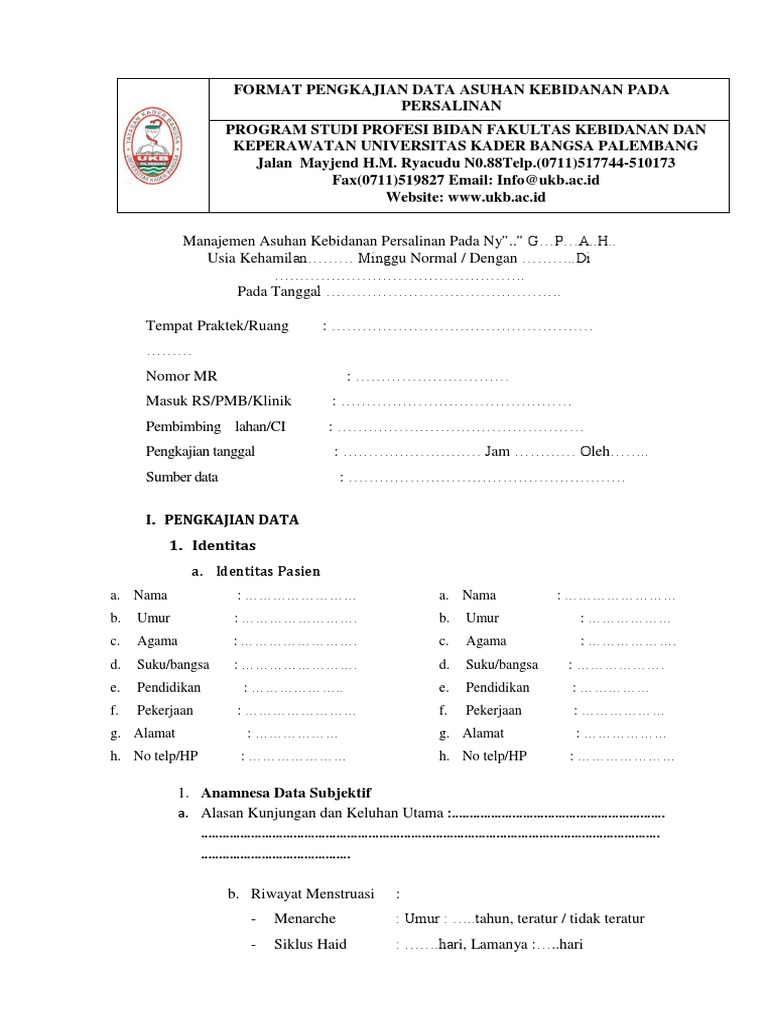 Format Pengkajian Data Askeb Persalinan | PDF