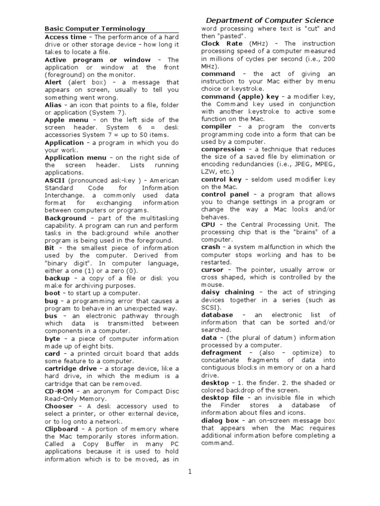 Basic Computer Terminology Guide | PDF | Computer Data Storage ...