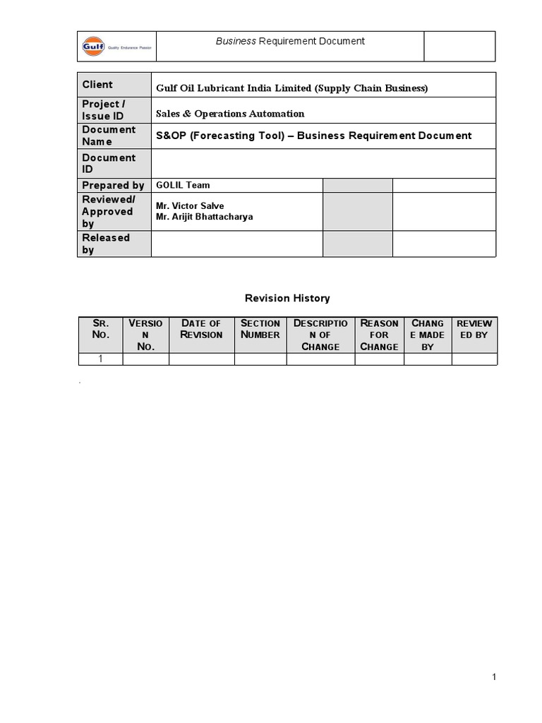 Business Requirement Document - SOP - GOLIL | PDF | Forecasting | Enterprise Resource Planning