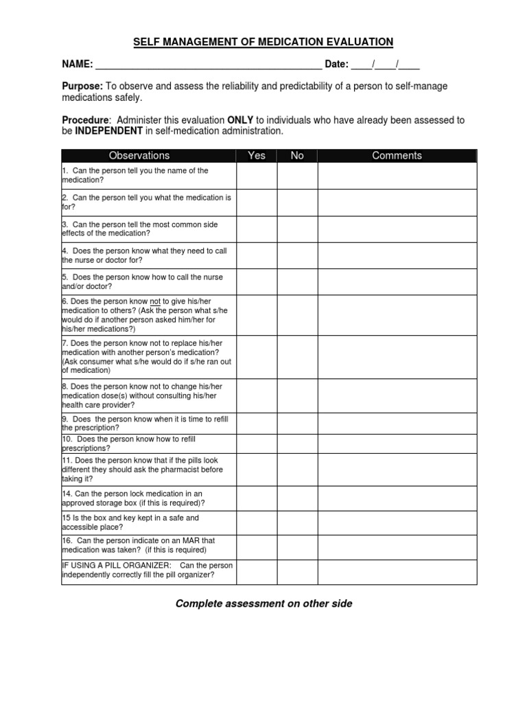 form self management of medication evaluation | PDF | Medical ...