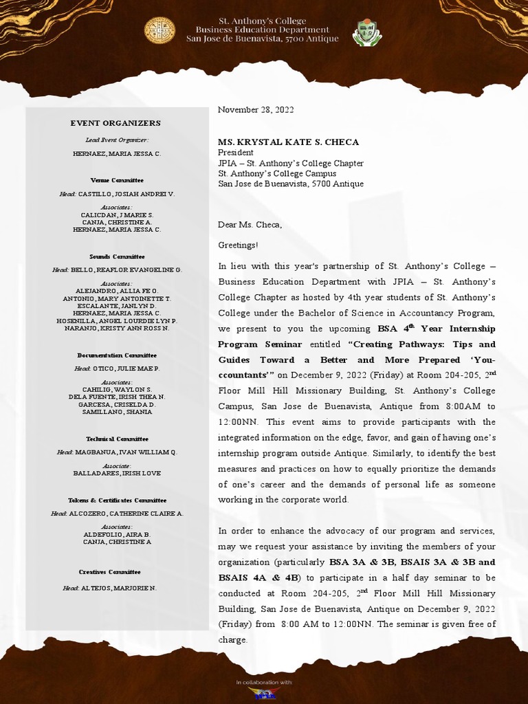 Seminar Invitation Letter SAC JPIA President | PDF
