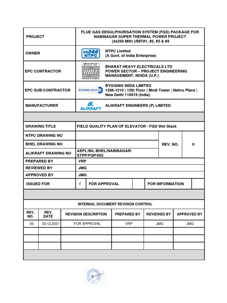 Field Quality Plan-Elevator-Brbcl | PDF