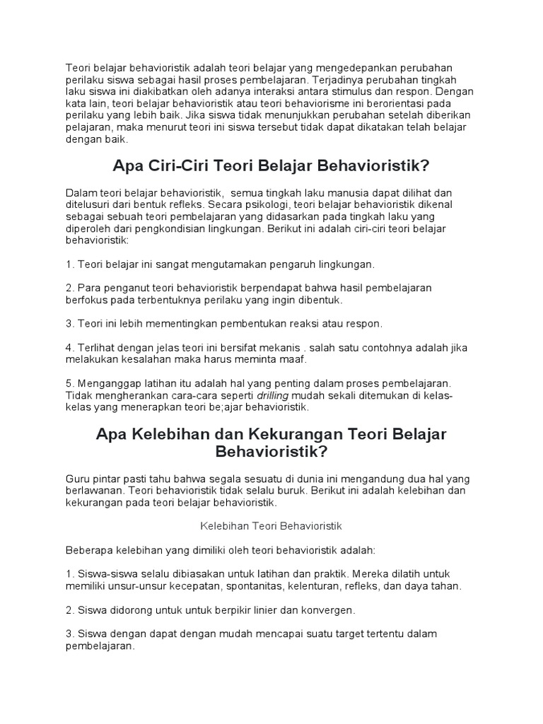 Teori Behaviorisme | PDF