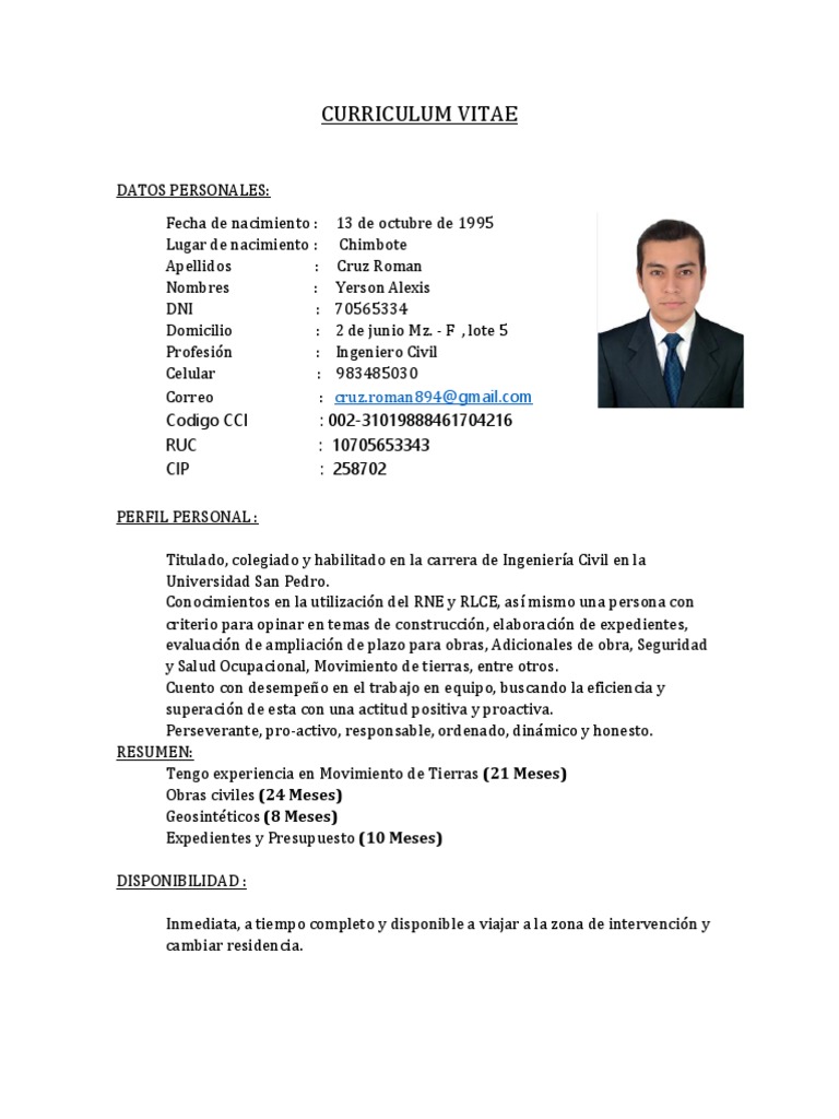 CV Cruz Roman Septiembre 2022 | PDF | Ingeniería | Ingeniero civil