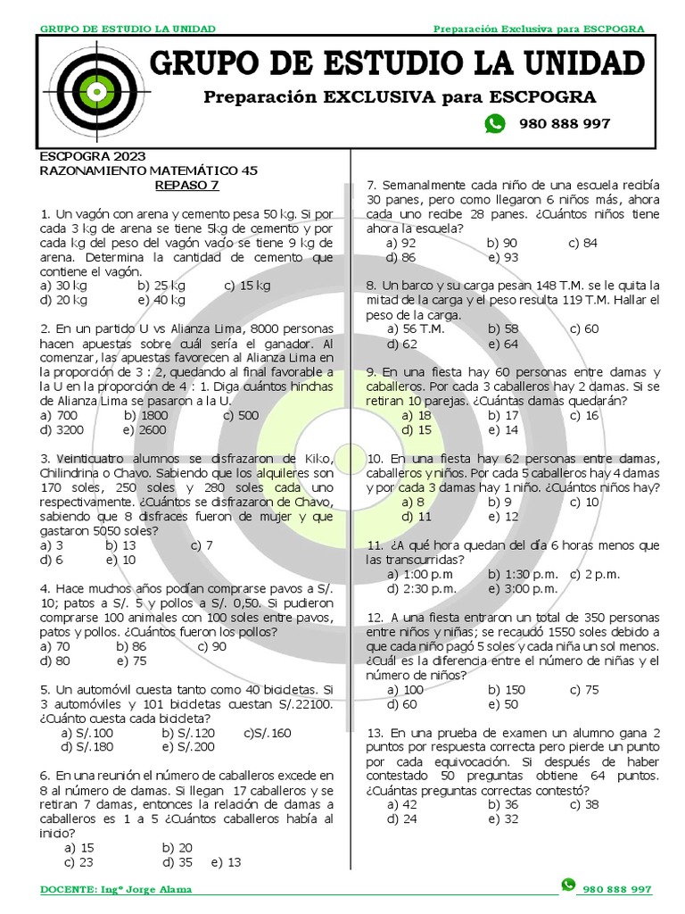 RM 45 Repaso 7 Planteo de Ecuaciones de Nivel | PDF