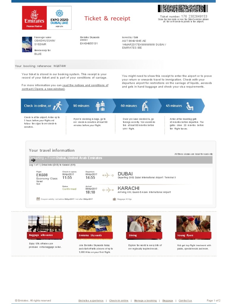 Emirates e Ticket | PDF | Transport | Aviation