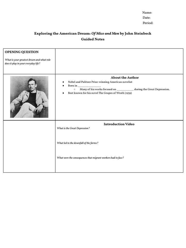 Of Mice and Men Lecture Guided Notes-Compressed | PDF