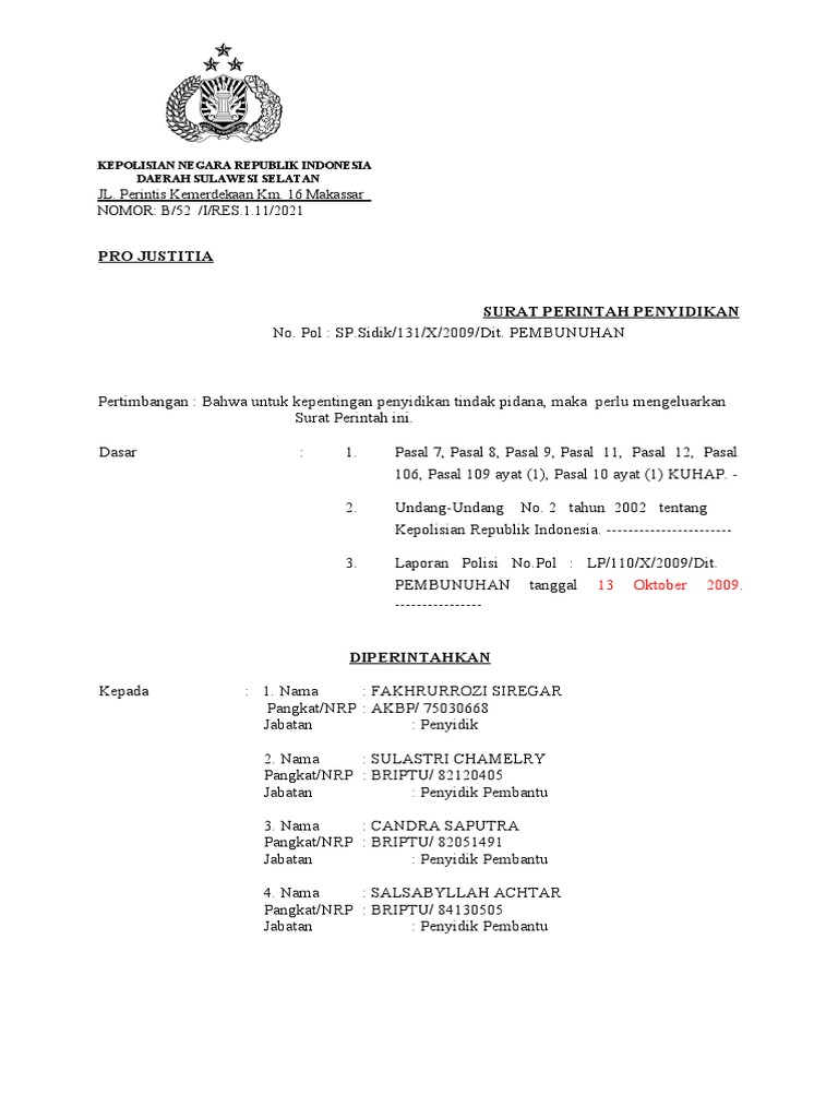 Surat Perintah Penyidikan | PDF