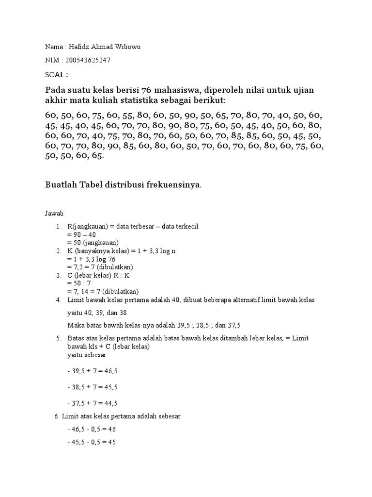 Soal Latihan Distribusi Frekuensi | PDF