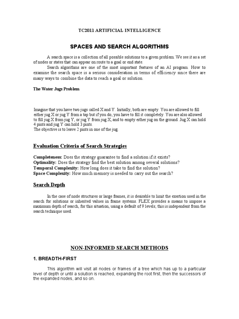 Spaces and Search Algorithms: Tc2011 Artificial Intelligence | PDF ...