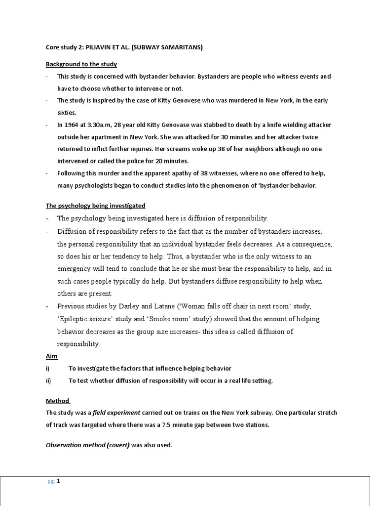 Piliavin's Subway Samaritan Study | PDF | Experiment | Behavioural Sciences