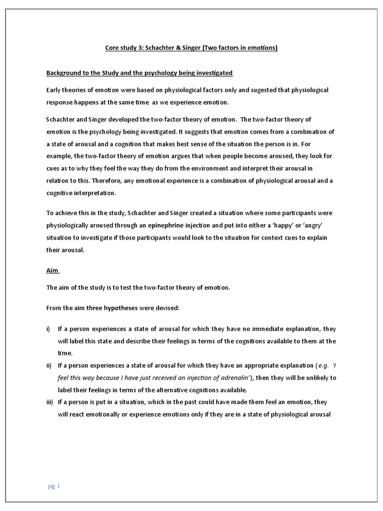 Schachter - Singer (1962) Two Factors in Emotion | PDF | Emotions ...