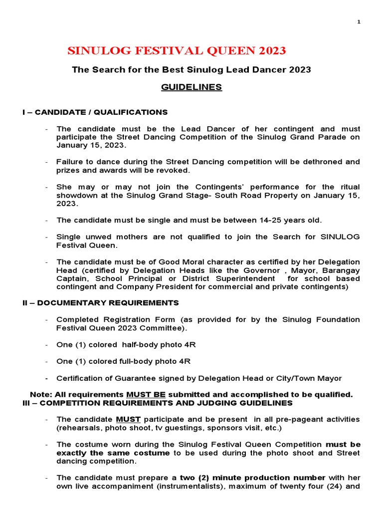 Sinulog Festival Queen 2023 Guidelines Final | PDF