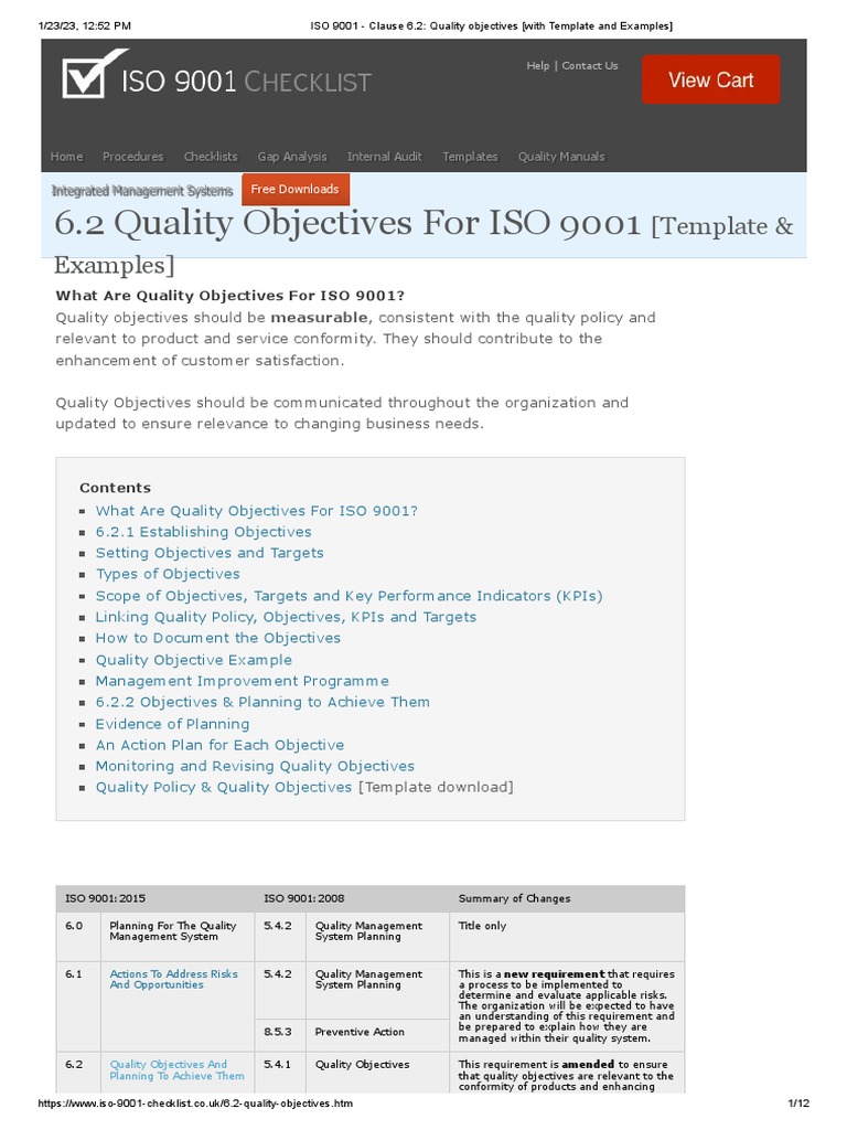 ISO 9001 - Clause 6.2 - Quality Objectives (With Template and Examples) | Download Free PDF ...