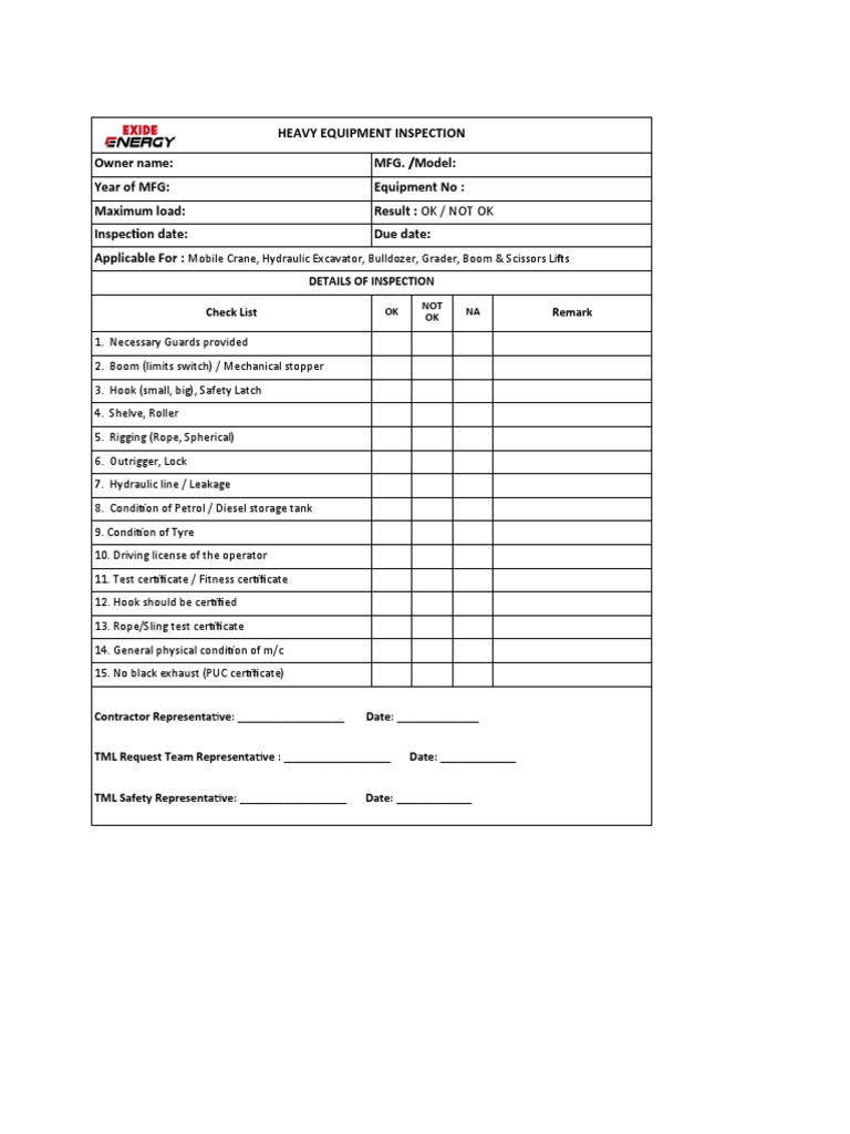 Annexure - Equipment Inspection Check Sheet EESL | PDF | Welding ...