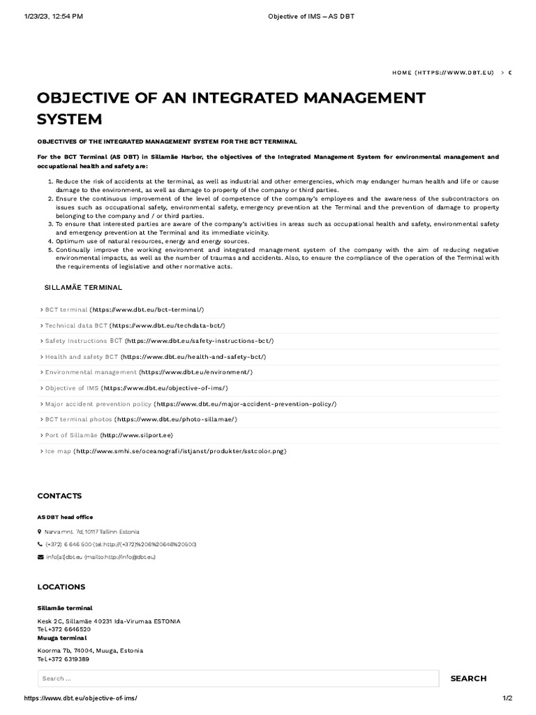 Objective of IMS - As DBT | PDF | Occupational Safety And Health | Safety