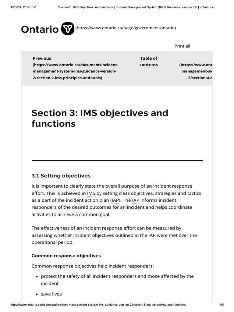 Section 3 - IMS Objectives and Functions - Incident Management System (IMS) Guidance - Version 2 ...