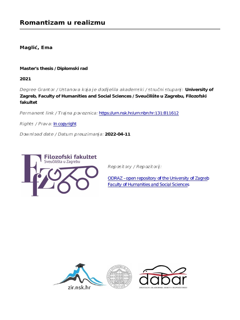 Maglic Romantizam U Realizmu Diplomski Rad | PDF