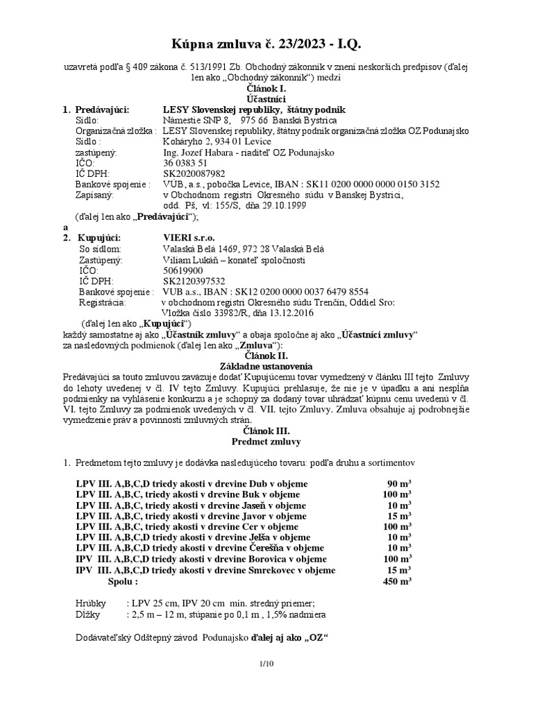 Kúpna Zmluva Č. 23/2023 - I.Q | PDF