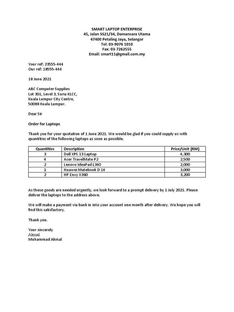 ABC Computer Supplies Order for Laptops | PDF