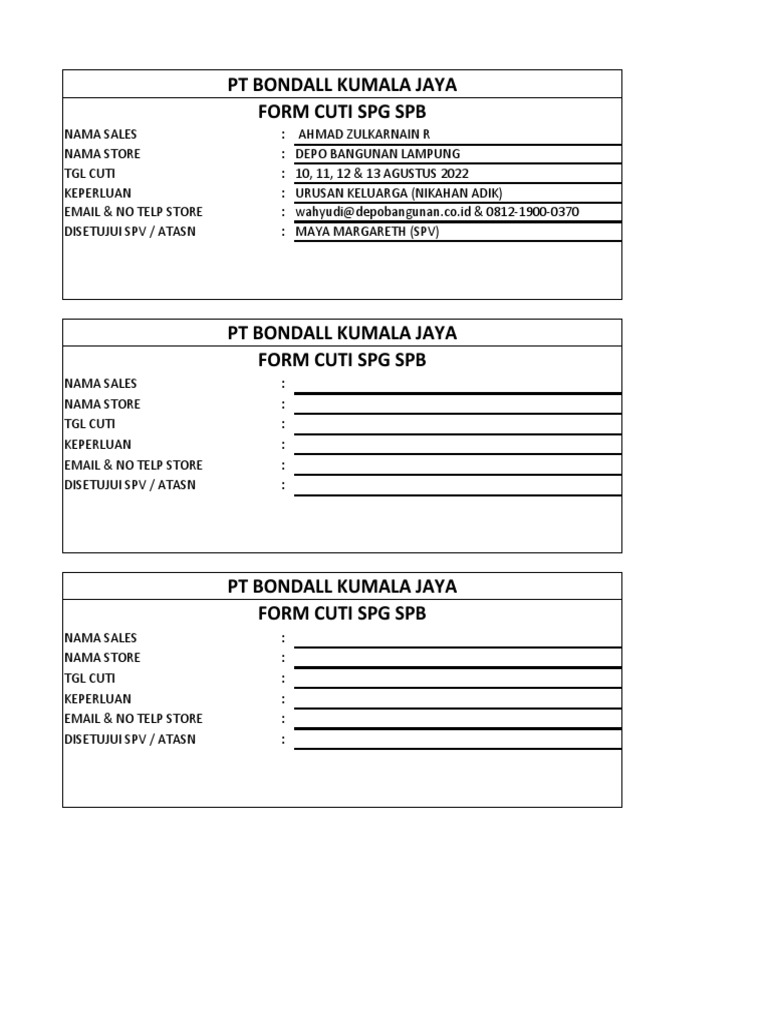 Form Cuti SPG SPB | PDF