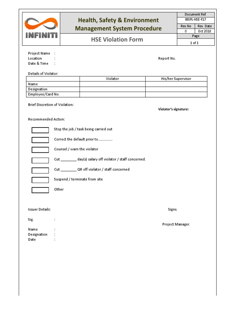 IBSPL-HSE-F17 HSE Violation Report | PDF