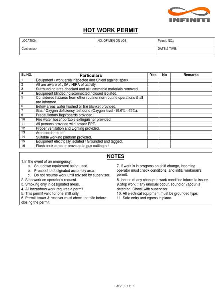 Hot Work Permit Checklist HSE | PDF | Hazards | Occupational Safety And Health