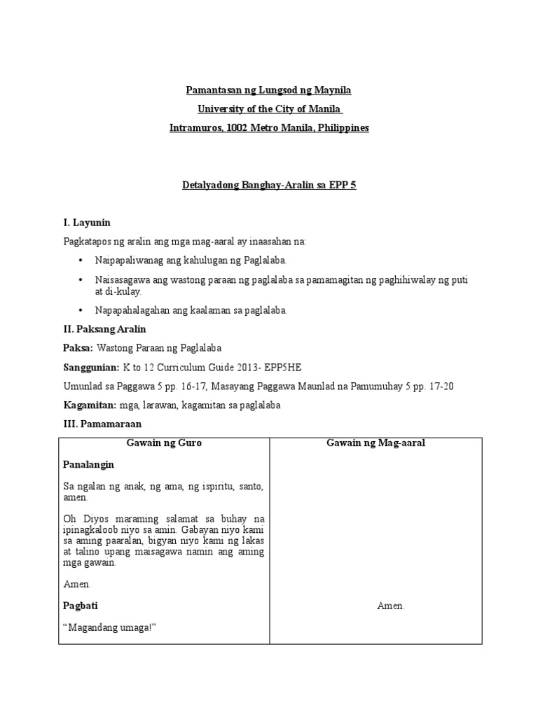 Detalyadong Banghay Aralin Sa EPP 5 | PDF