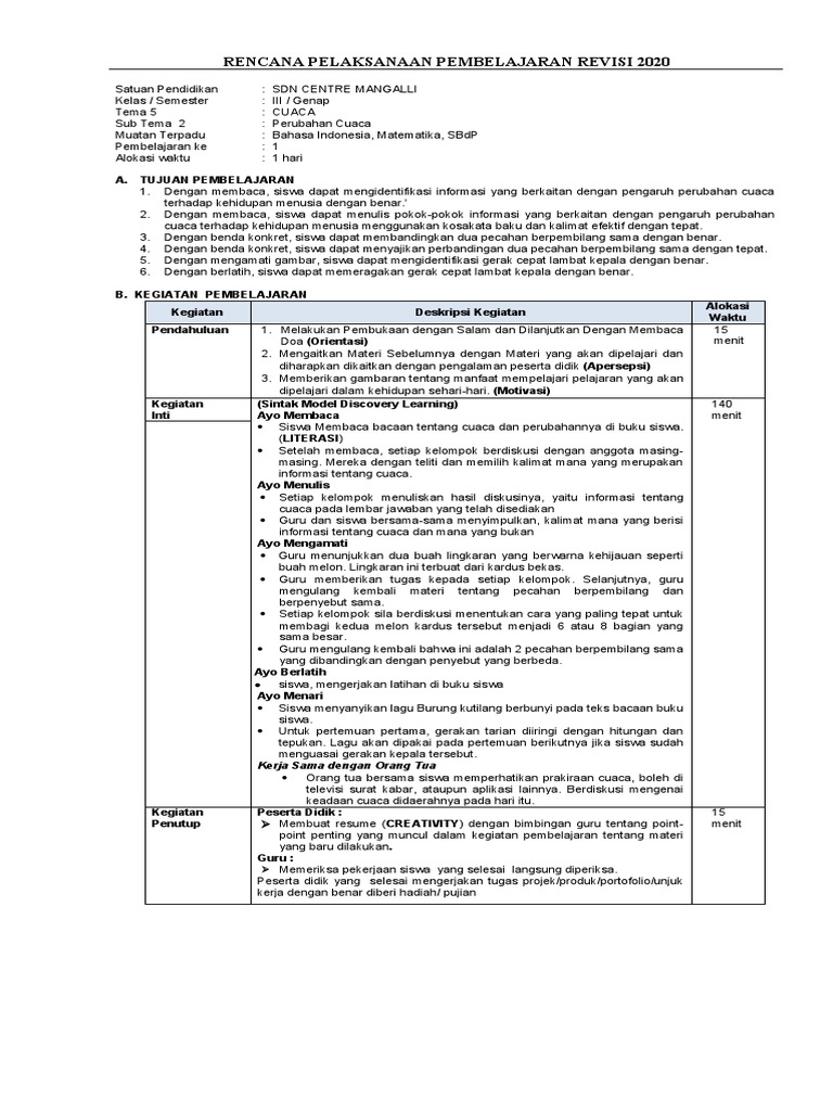 RPP Tema 5 Sub Tema 2 | PDF